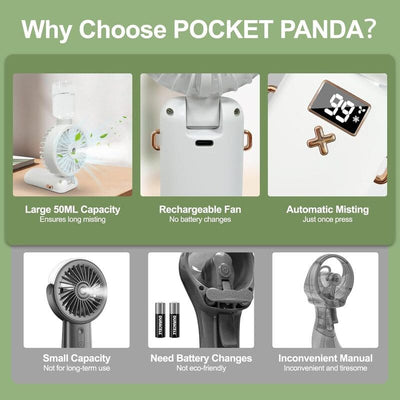 POCKET PANDA Misting Fan Portable Handheld Fan, 5000mAh Hand Held Mist